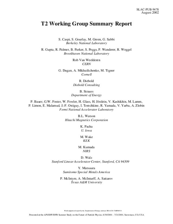 (PDF) T2 Working Group Summary Report | R. Weggel - Academia.edu