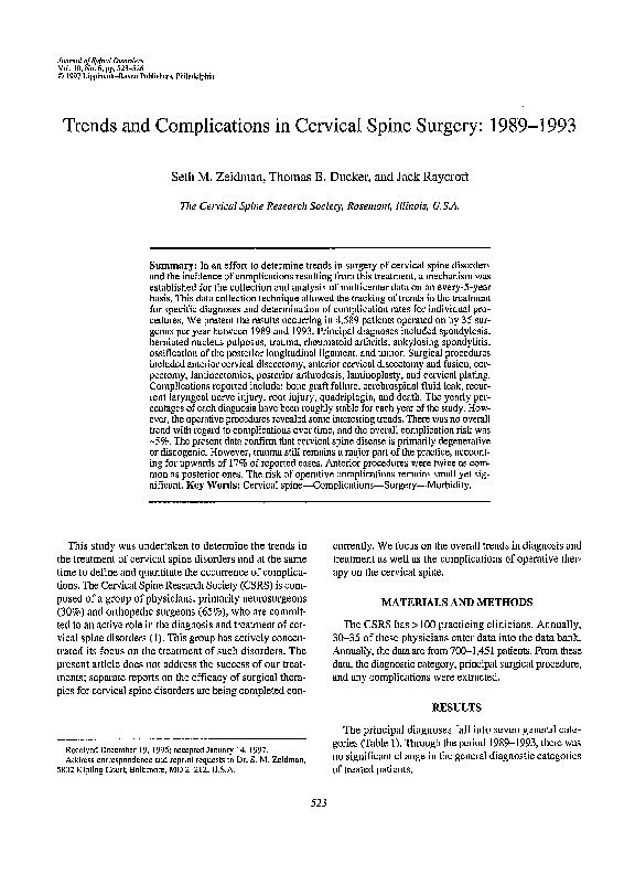 (PDF) Trends and Complications in Cervical Spine Surgery