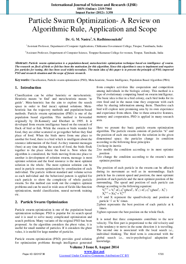 Pdf Licensed Under Creative Commons Attribution Cc By Particle Swarm Optimization A Review On