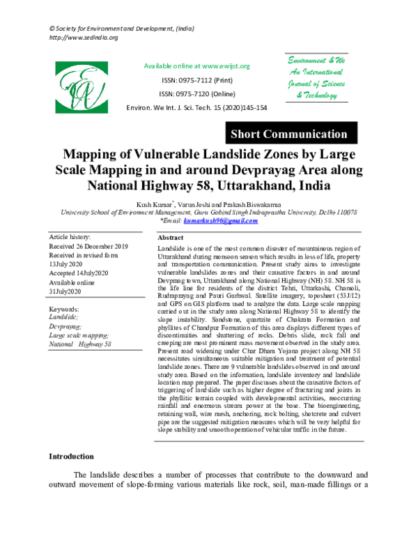 (PDF) Mapping of Vulnerable Landslide Zones by Large Scale Mapping in ... (PDF) Mapping of Vulnerable Landslide Zones by Large Scale Mapping in ...