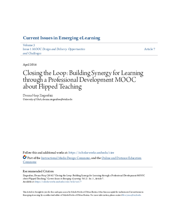 (PDF) Closing the Loop: Building Synergy for Learning through a ...