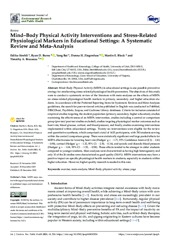 (PDF) Mind–Body Physical Activity Interventions and Stress-Related Physiological Markers in ...