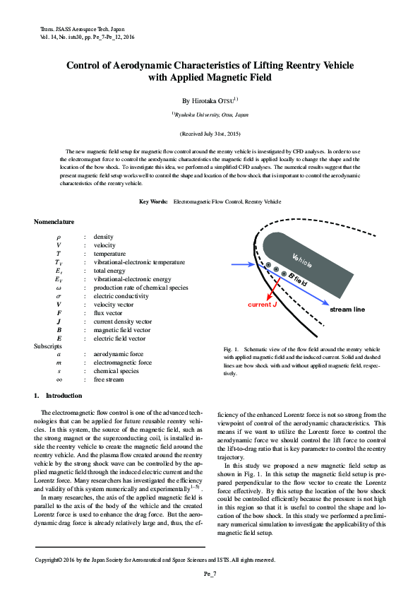 (PDF) Control of Aerodynamic Characteristics of Lifting Reentry Vehicle with Applied Magnetic Field