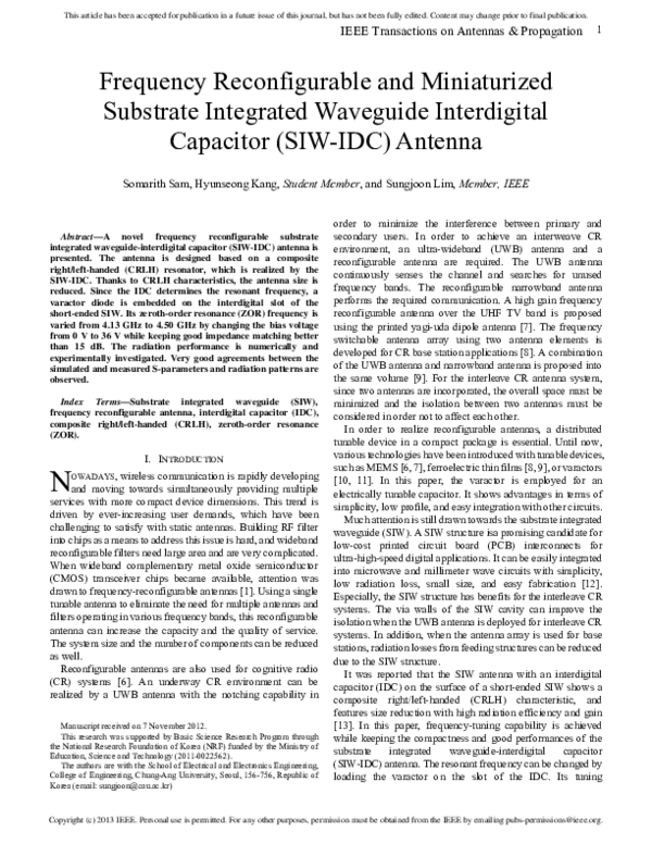 Pdf Frequency Reconfigurable And Miniaturized Substrate Integrated