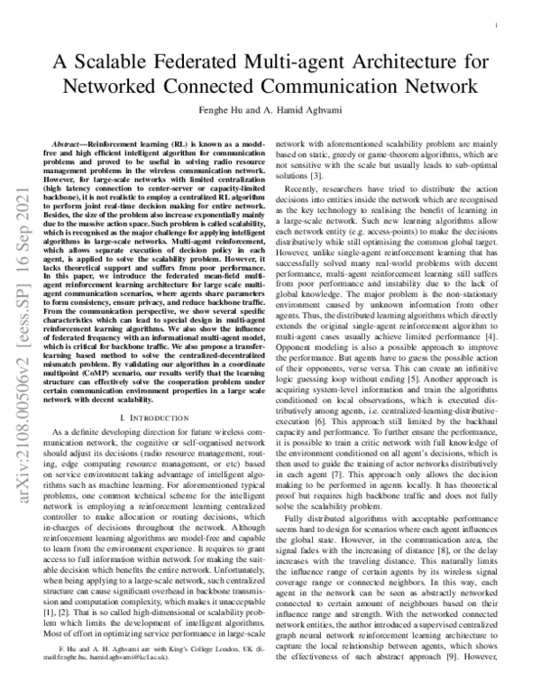 (PDF) A Scalable Federated Multi-agent Architecture for Networked ...