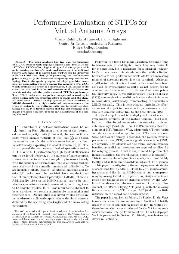 (PDF) Performance evaluation of STTCs for virtual antenna arrays