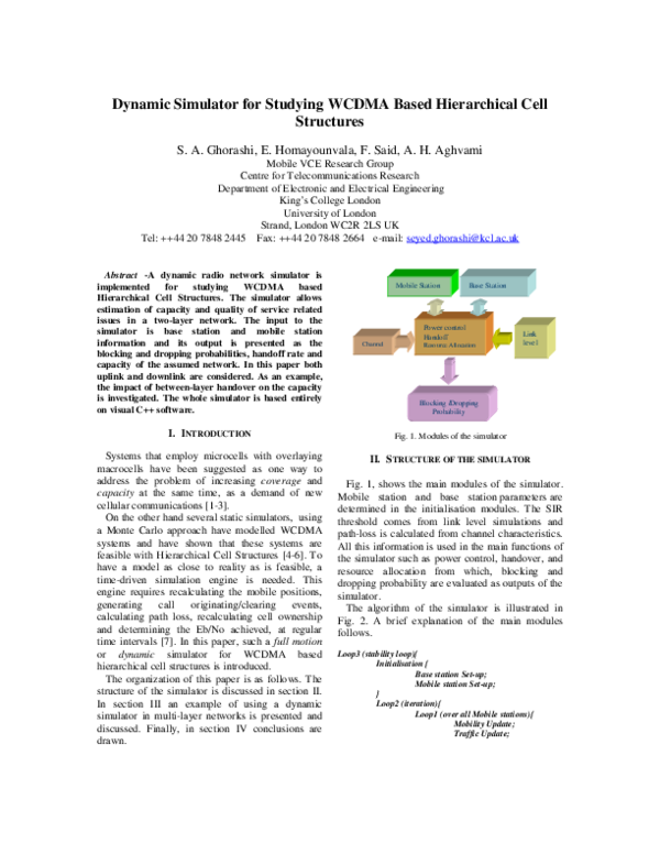 (PDF) Dynamic simulator for studying WCDMA based hierarchical cell structures | Hamid Aghvami ...
