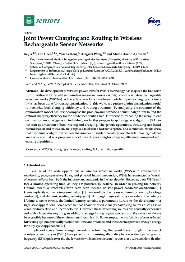 (PDF) Joint Power Charging and Routing in Wireless Rechargeable Sensor Networks