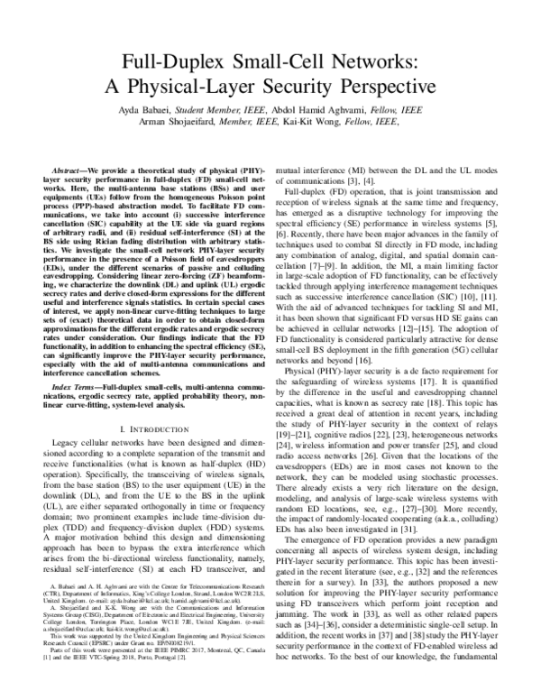 (PDF) Full-Duplex Small-Cell Networks: A Physical-Layer Security Perspective