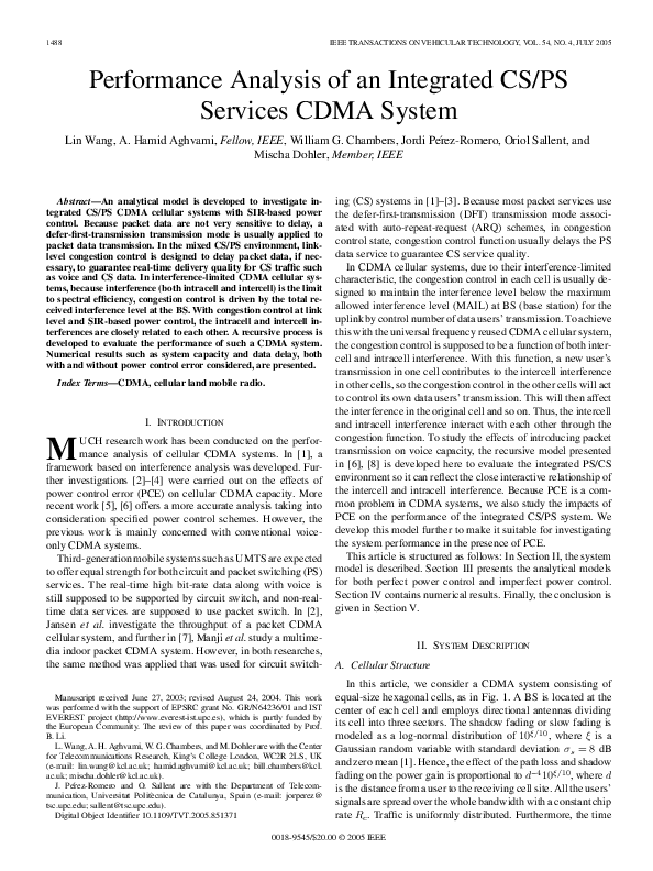 (PDF) Performance Analysis of an Integrated CS/PS Services CDMA System