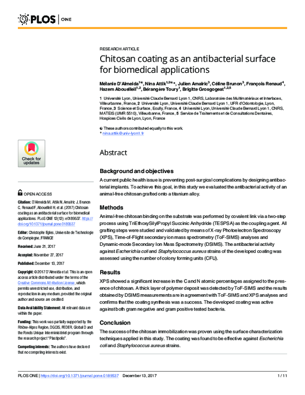 (PDF) Chitosan coating as an antibacterial surface for biomedical ...