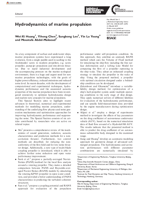 (PDF) Hydrodynamics of marine propulsion