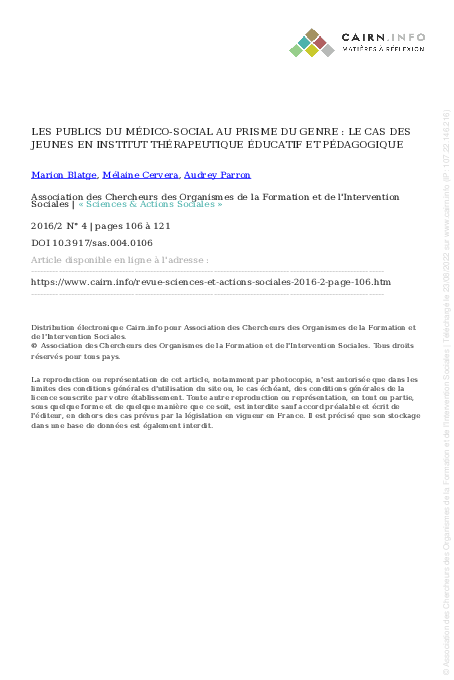 (PDF) Les publics du médico-social au prisme du genre : le cas des ...