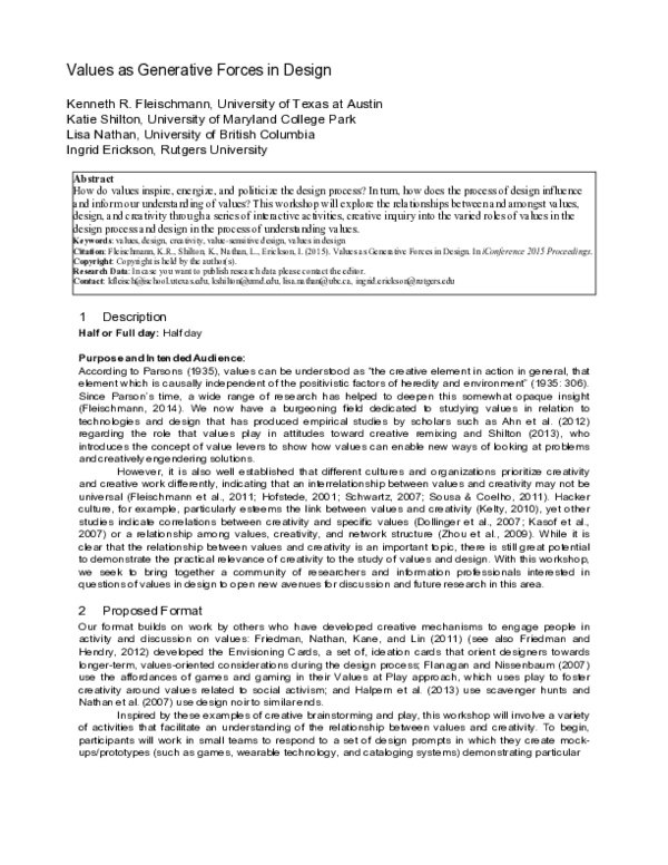 (PDF) Values as Generative Forces in Design | Ingrid Erickson ...