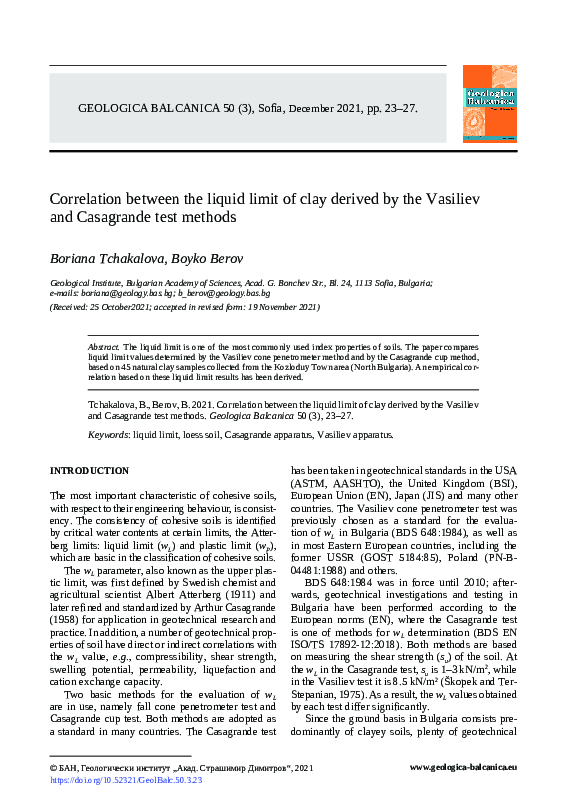 (PDF) Correlation between the liquid limit of clay derived by the ...