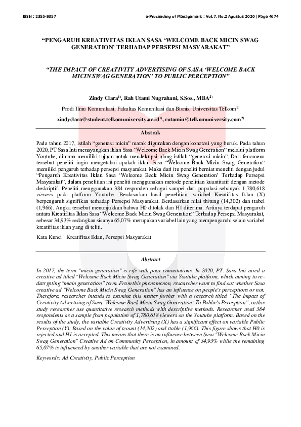 (PDF) Pengaruh Kreativitas Iklan Sasa ‘Welcome Back Micin Swag ...