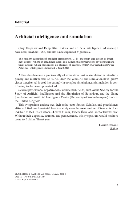 (PDF) Artificial intelligence and simulation