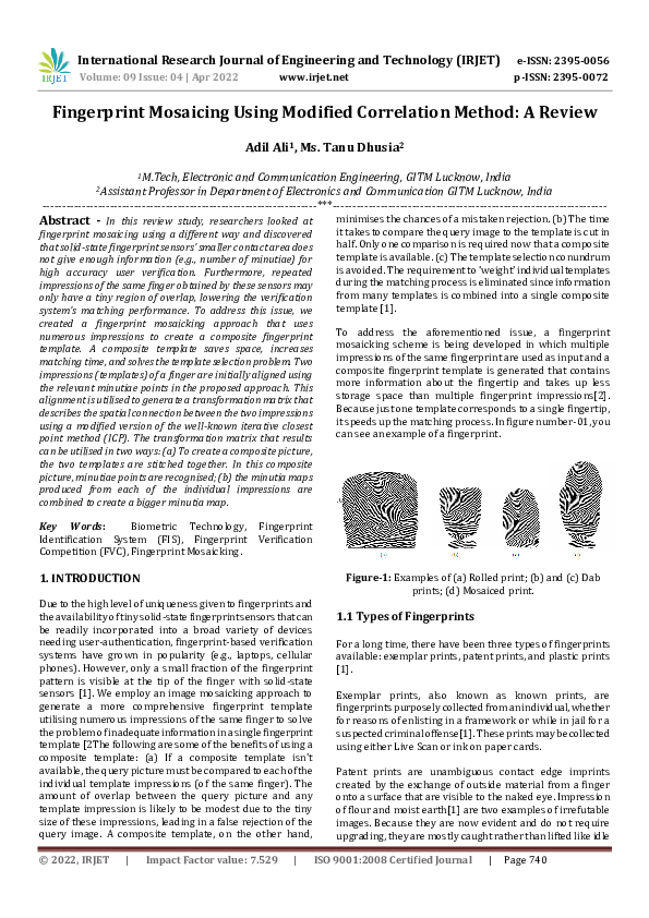 Pdf Enhancing Fingerprint Mosaicing Techniques