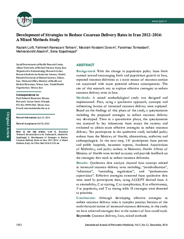 (PDF) Development of strategies to reduce cesarean delivery rates in ...