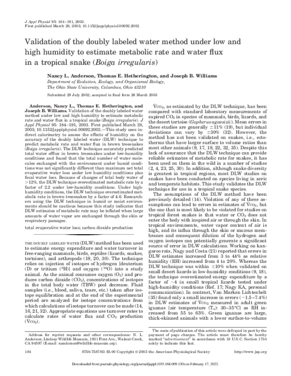 (PDF) Validation of the doubly labeled water method under low and high humidity to estimate ...