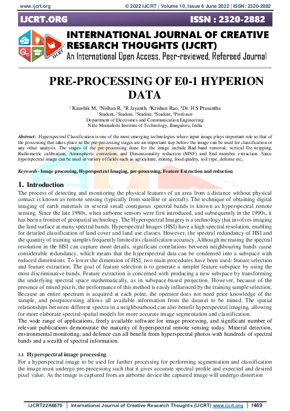 (PDF) PRE-PROCESSING OF E0-1 HYPERION DATA