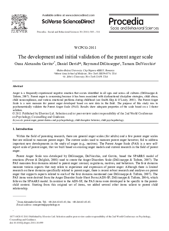 (PDF) The Development and Initial Validation of the Parent Anger Scale