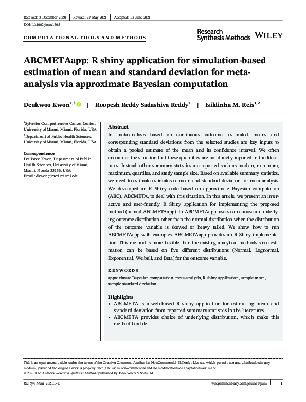 Pdf Abcmetaapp R Shiny Application For Simulation‐based Estimation Of Mean And Standard