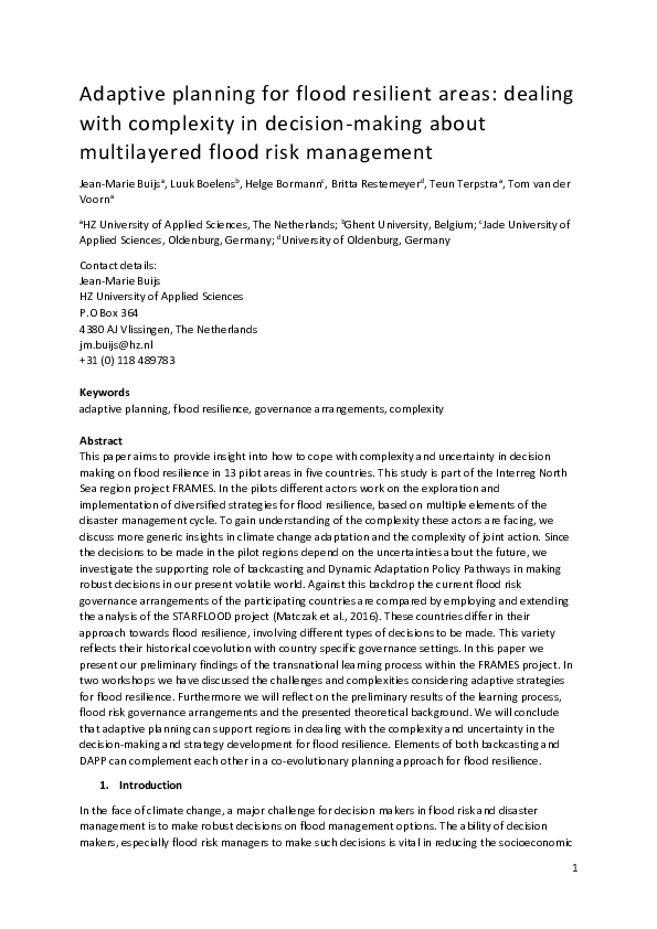 (PDF) Adaptive planning for flood resilient areas: dealing with ...