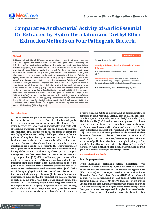 (PDF) Extracted by Hydro-Distillationand Diethyl Ether Extraction ...
