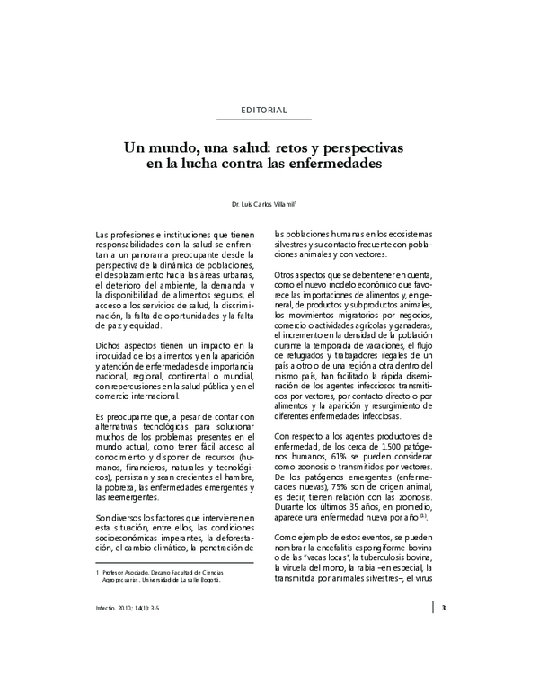 (PDF) Un mundo, una salud: retos y perspectivas en la lucha contra las enfermedades