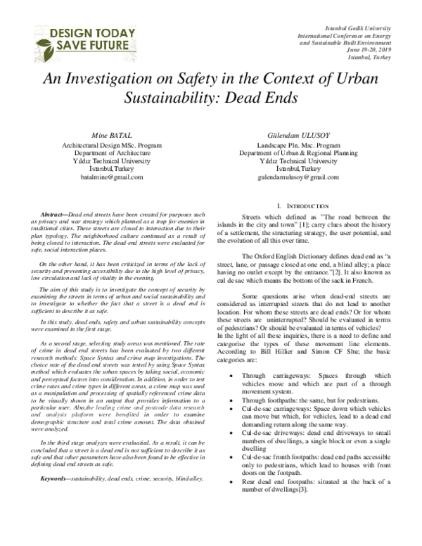 (PDF) An Investigation on Safety in the Context of Urban Sustainability ...