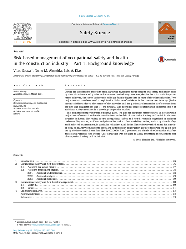 (PDF) Risk-based management of occupational safety and health in the ...