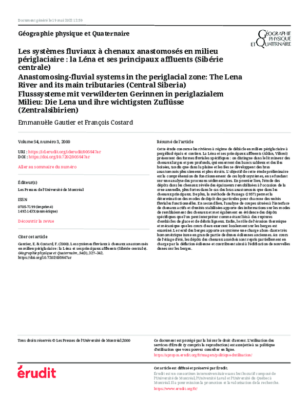(PDF) Les systèmes fluviaux à chenaux anastomosés en milieu ...