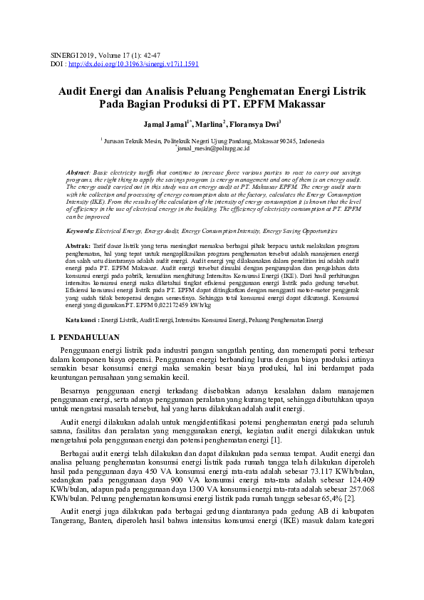 (PDF) Audit Energi dan Analisis Peluang Penghematan Energi Listrik Pada Bagian Produksi di PT ...