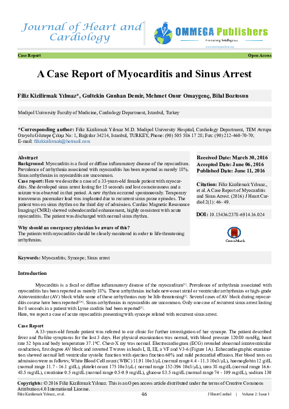 (PDF) A case report of myocarditis and sinus arrest