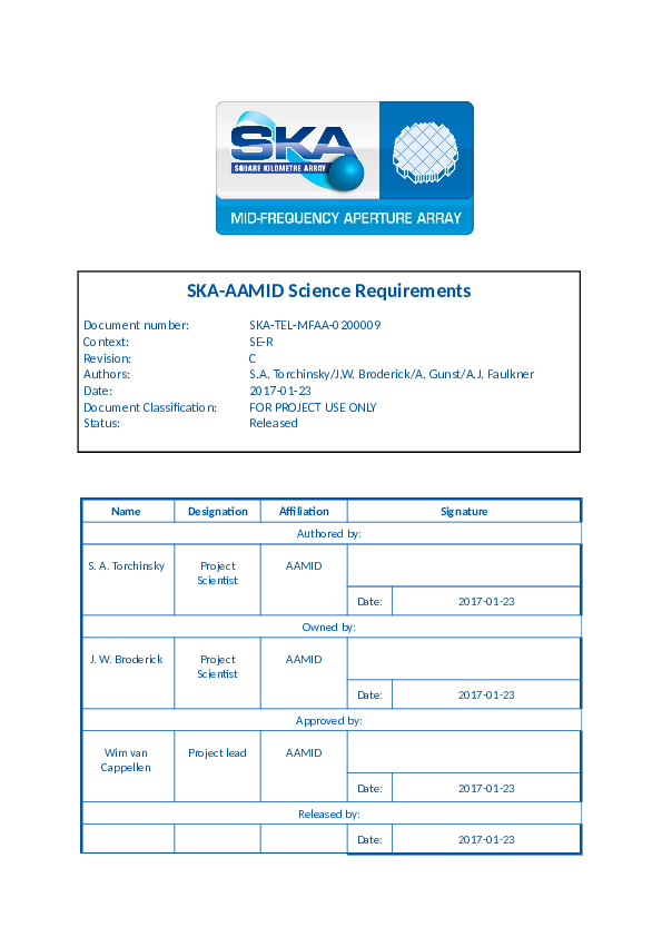 (PDF) SKA Aperture Array Mid Frequency Science Requirements