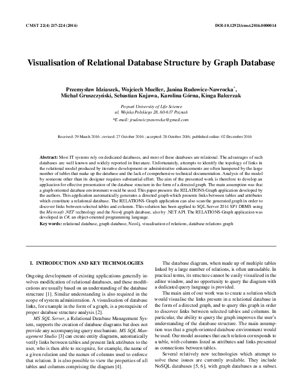 Pdf Visualisation Of Relational Database Structure By Graph Database