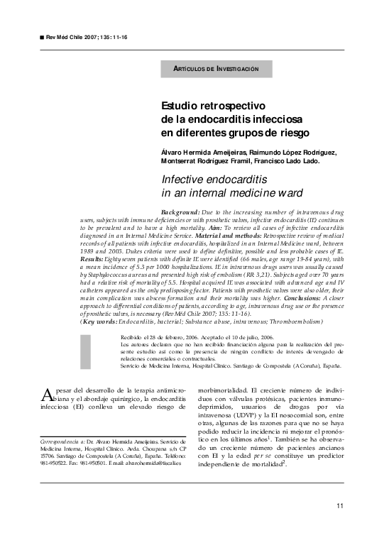 (PDF) Estudio retrospectivo de la endocarditis infecciosa en diferentes ...