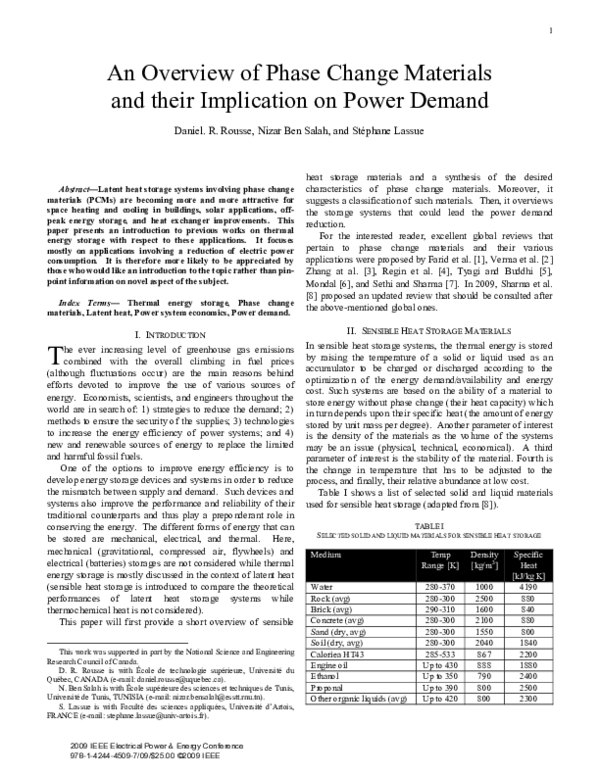 (PDF) An overview of phase change materials and their implication on power demand