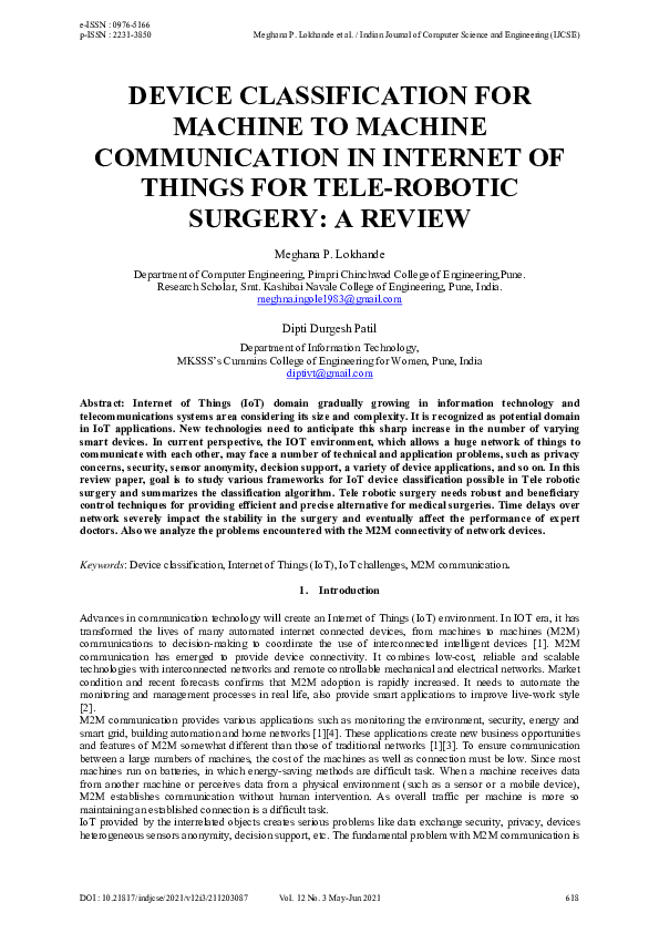 (PDF) Device Classification for Machine to Machine Communication in ...