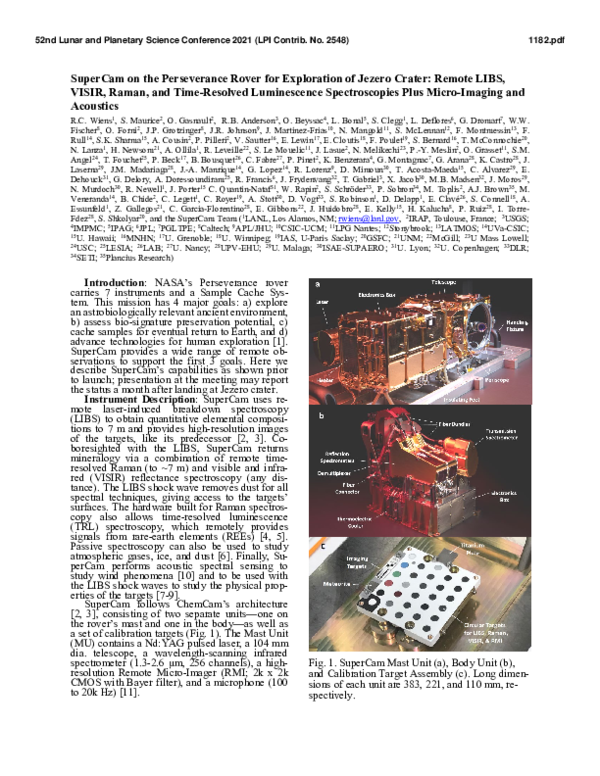 (PDF) SuperCam on the Perseverance Rover for Exploration of Jezero ...