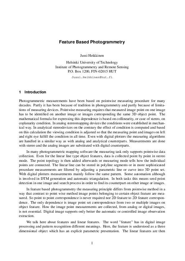 (PDF) Feature Based Photogrammetry