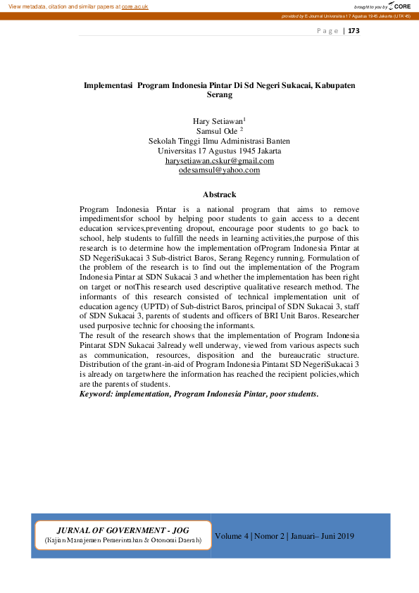 (PDF) Implementasi Program Indonesia Pintar DI SD Negeri Sukacai ...