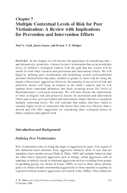 Pdf Multiple Contextual Levels Of Risk For Peer Victimization A