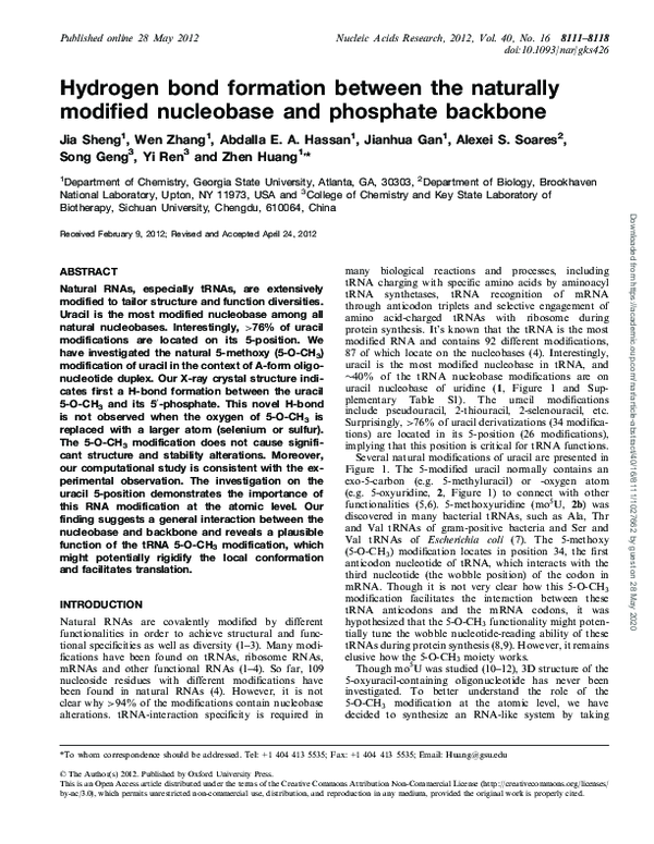 (PDF) Hydrogen bond formation between the naturally modified nucleobase ...