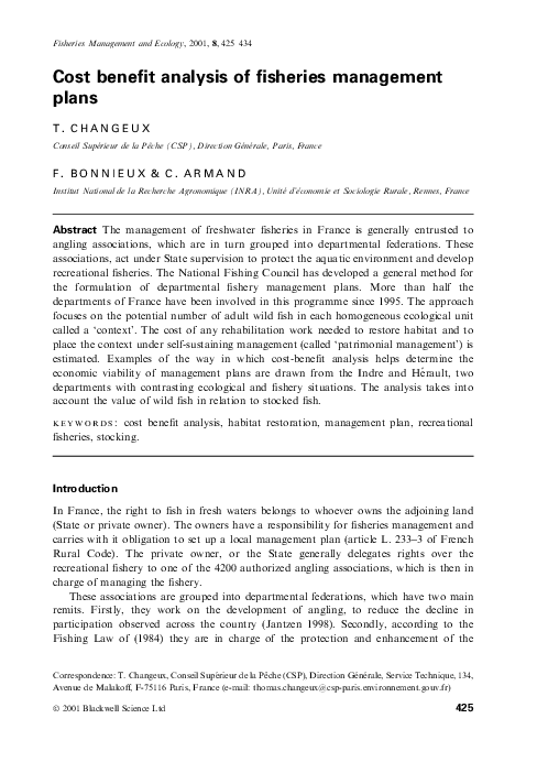 (PDF) Cost benefit analysis of fisheries management plans