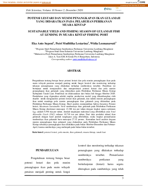 (PDF) Potensi Lestari Dan Musim Penangkapan Ikan Gulamah Yang ...