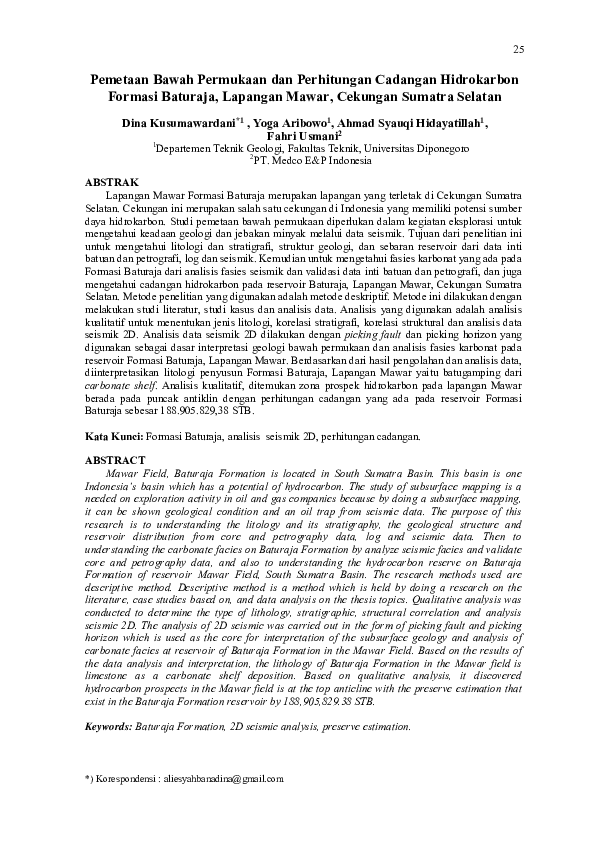(PDF) Pemetaan Bawah Permukaan dan Perhitungan Cadangan Hidrokarbon ...