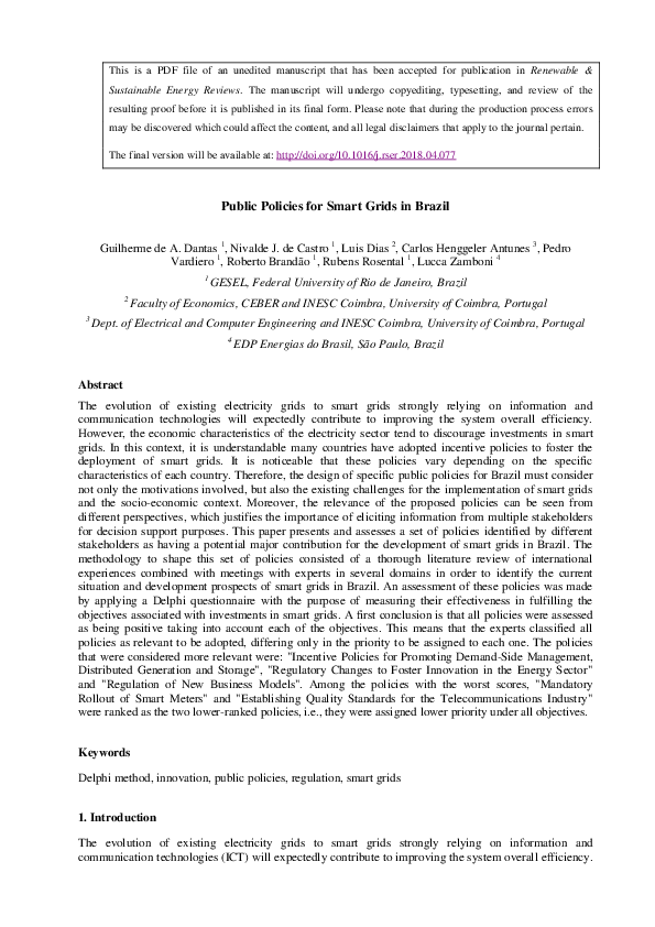 (PDF) Public policies for smart grids in Brazil