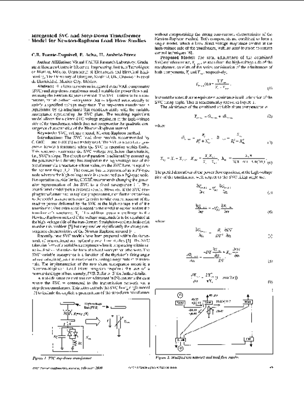 (PDF) Integrated SVC and step-down transformer model for Newton-Raphson load flow studies ...